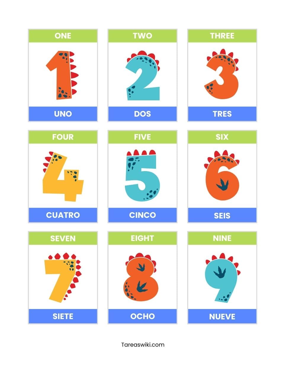 ⚡️ Plantilla de Números del 1 al 9 para Imprimir de Dinosaurios ...